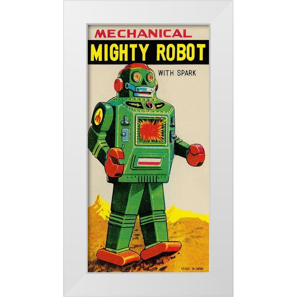 Retrobot 14x24 White Modern Wood Framed Museum Art Print Titled - Mechanical Mighty Robot ...