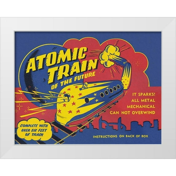Retrobot 24x19 White Modern Wood Framed Museum Art Print Titled - Atomic Train of the Future ...
