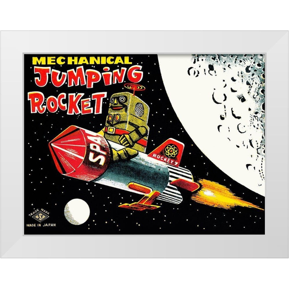 Retrobot 24x19 White Modern Wood Framed Museum Art Print Titled - Mechanical Jumping Rocket ...