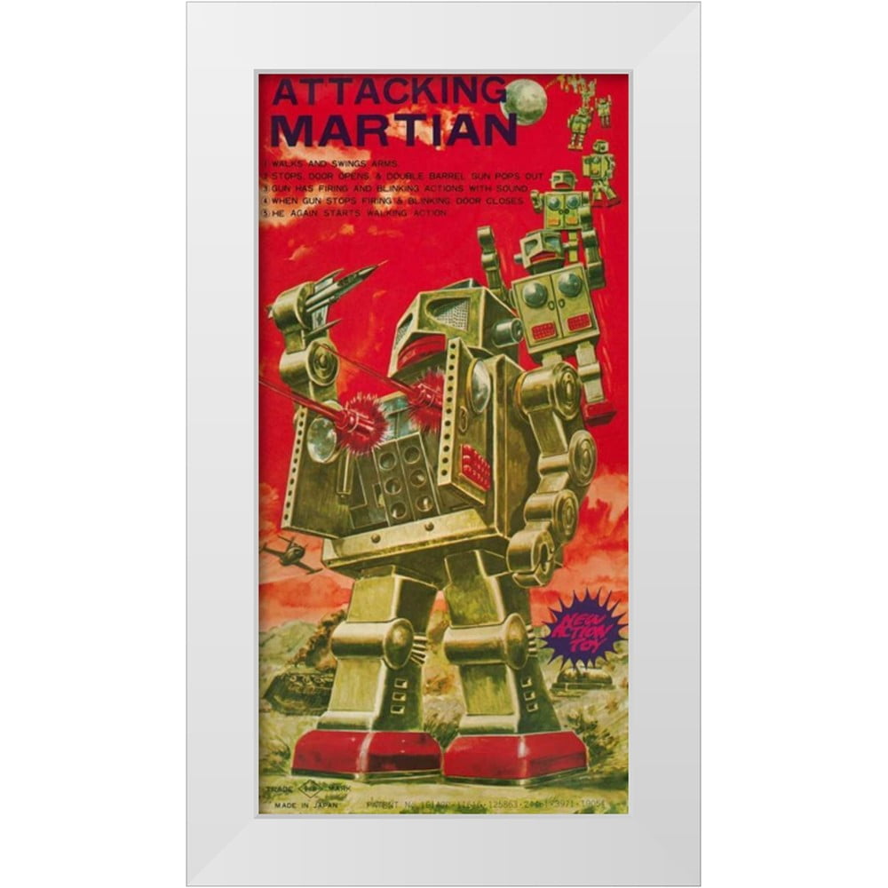 Retrobot 9x14 White Modern Wood Framed Museum Art Print Titled - Attacking Martian - Walmart.com