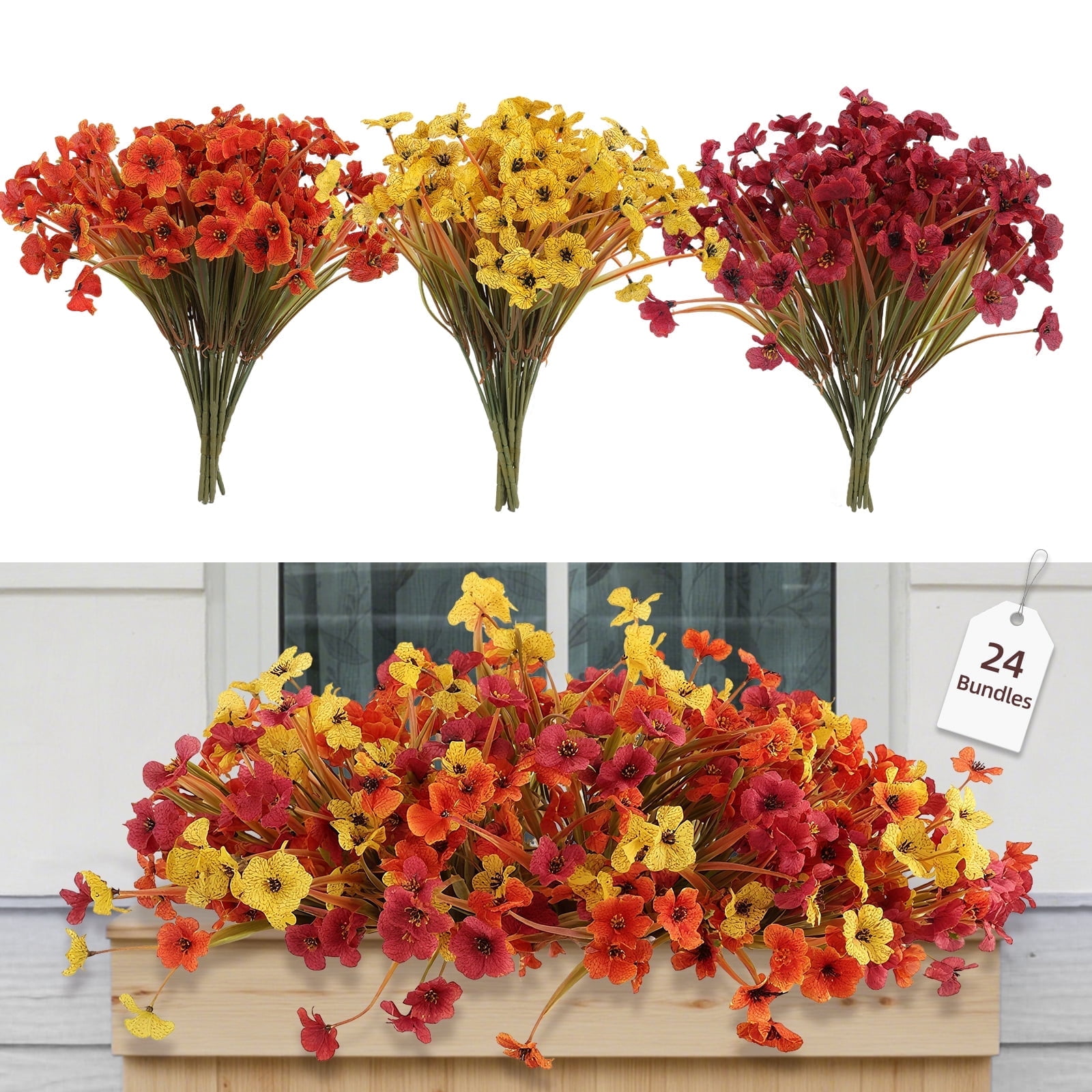 Retrocular 24 Bundles Artificial Fall Flowers, Autumn Faux Silk Flowers ...