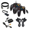 Retrofam N64 Parts Bundle 2 Black Controllers, AV Cable & Power Adapter ...