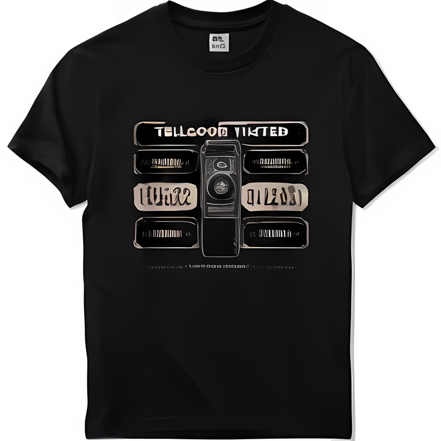 Retrofuturistic Black T-Shirt: Vintage Tech Design with Walkie Talker ...