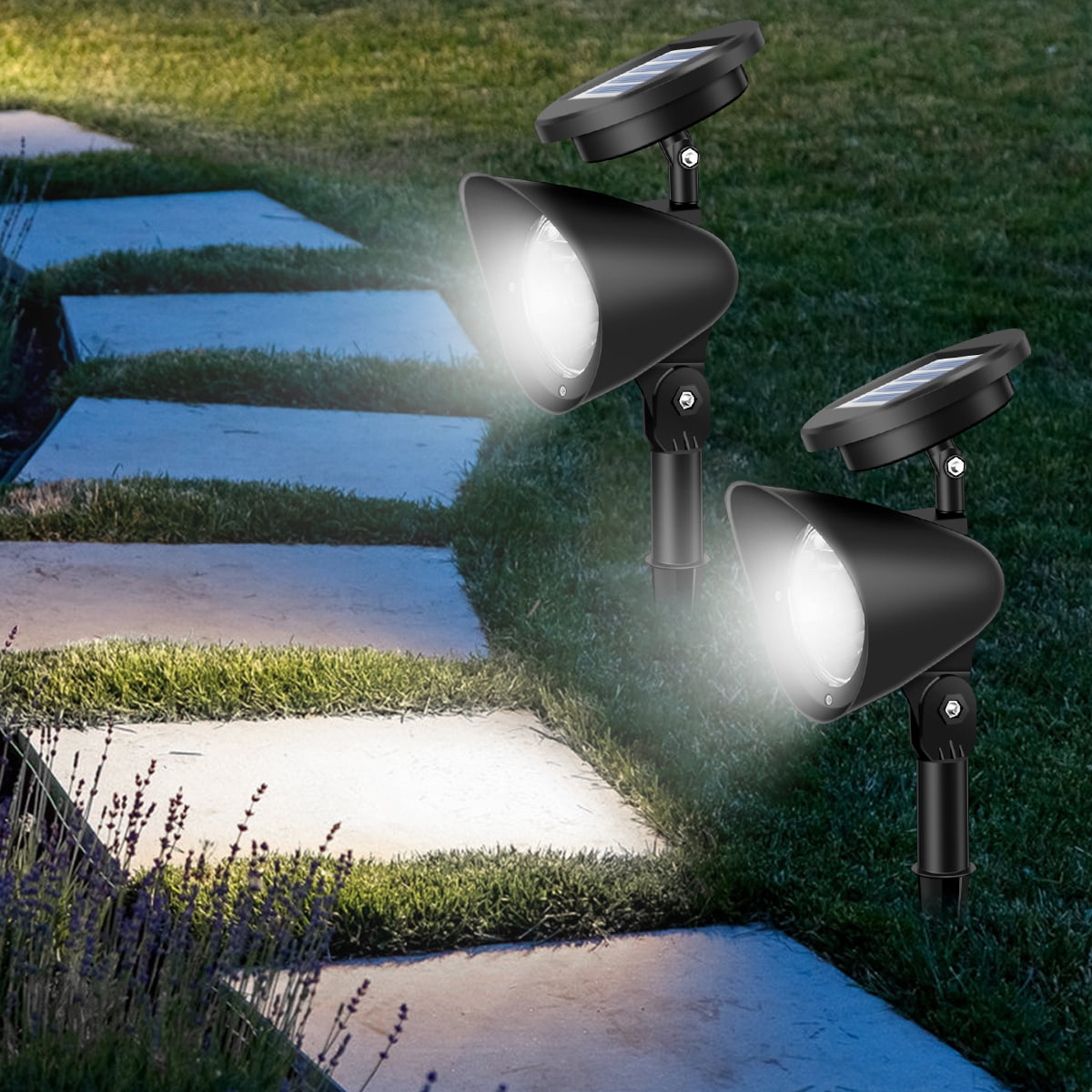 Retrok 2Pcs Solar Garden Spot Lights - IP65 Waterproof LED Yard Lights ...