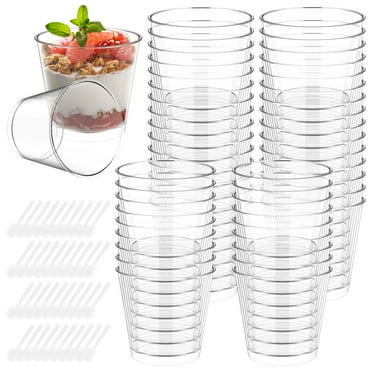 DLux 100 x 2 oz Mini Dessert Cups with Spoons, Square Short - Clear ...
