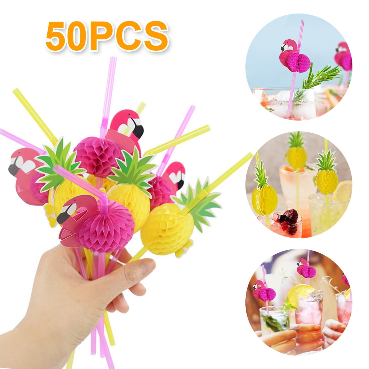 Retrok 50pcs Paper Drinking Straw 3D Fruit Paper Straws Pineapple ...