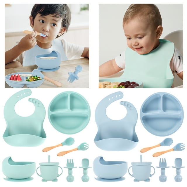 NUAHRHY 8pcs Silicone Baby Feeding Set Soft Baby Weaning Supplies Cute ...