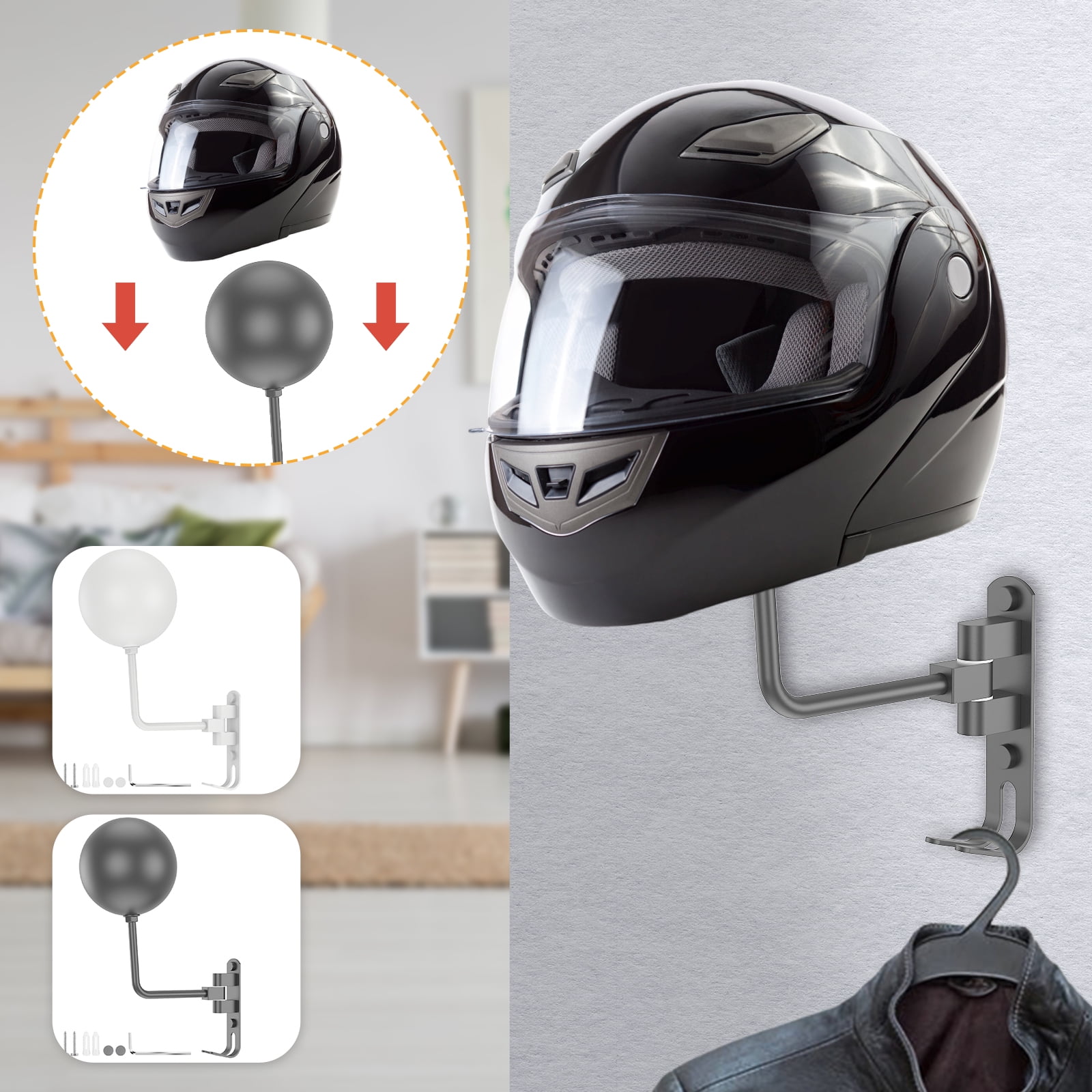 Retrok Motorcycle Helmet Holder Wall Mount 180° Rotation Helmet Hanger ...