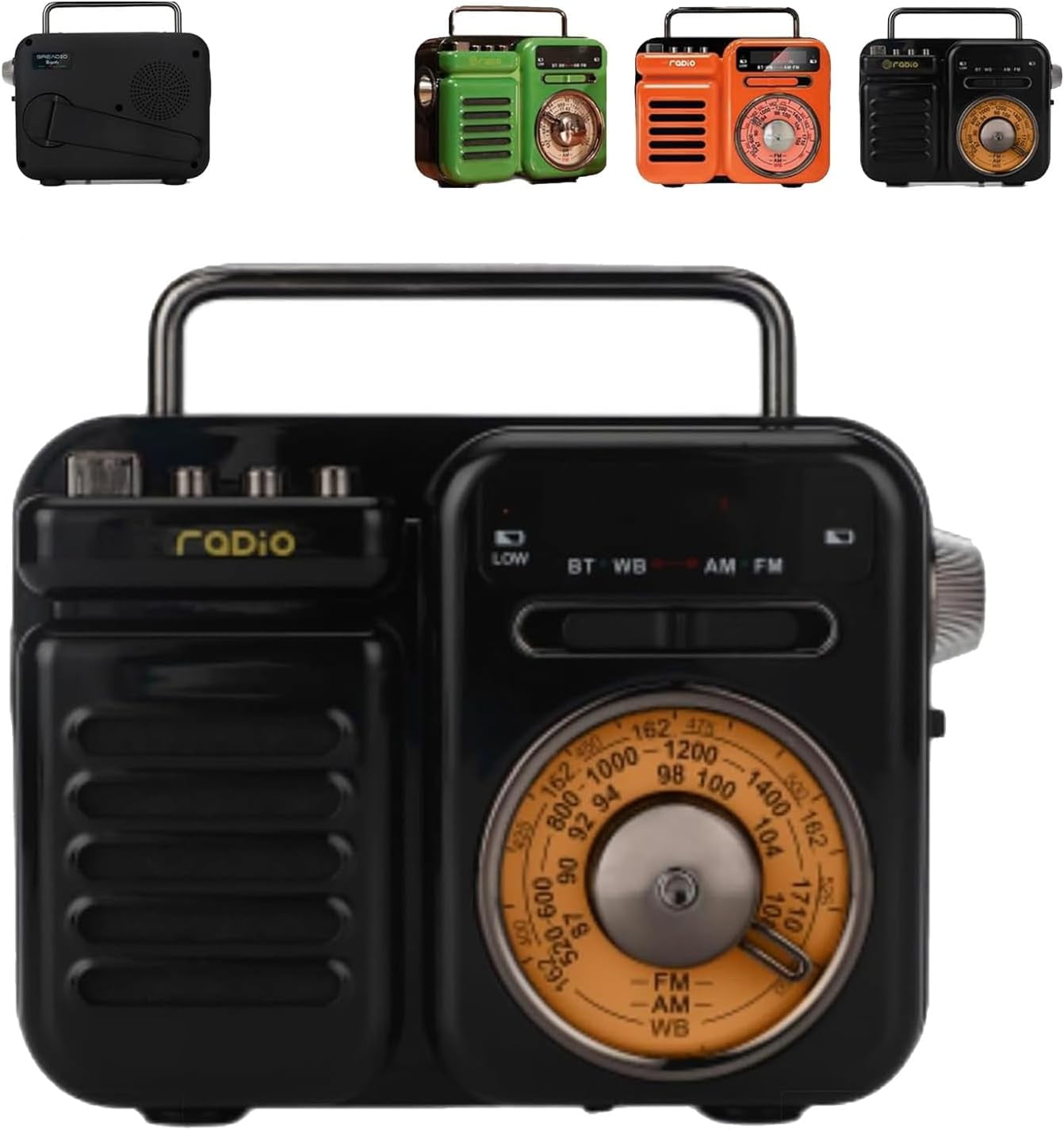 Retrowave 7-in-1 Radio, Portable Am Fm Radio Bluetooth Rechargeable Battery Operated, with ...