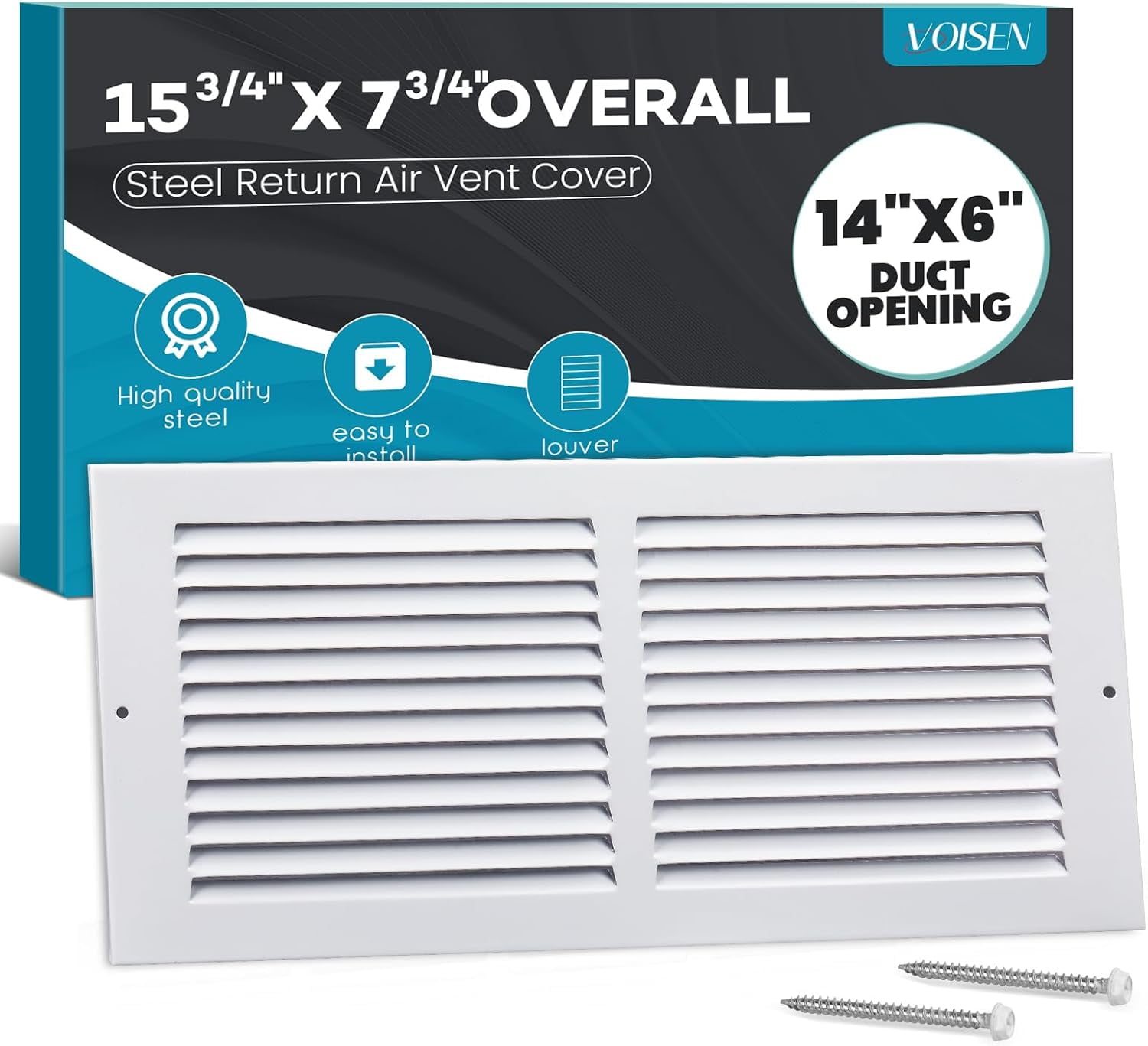 Return Air Grille,Fits 14x6 Duct Opening,Steel Return Vent Cover, White ...