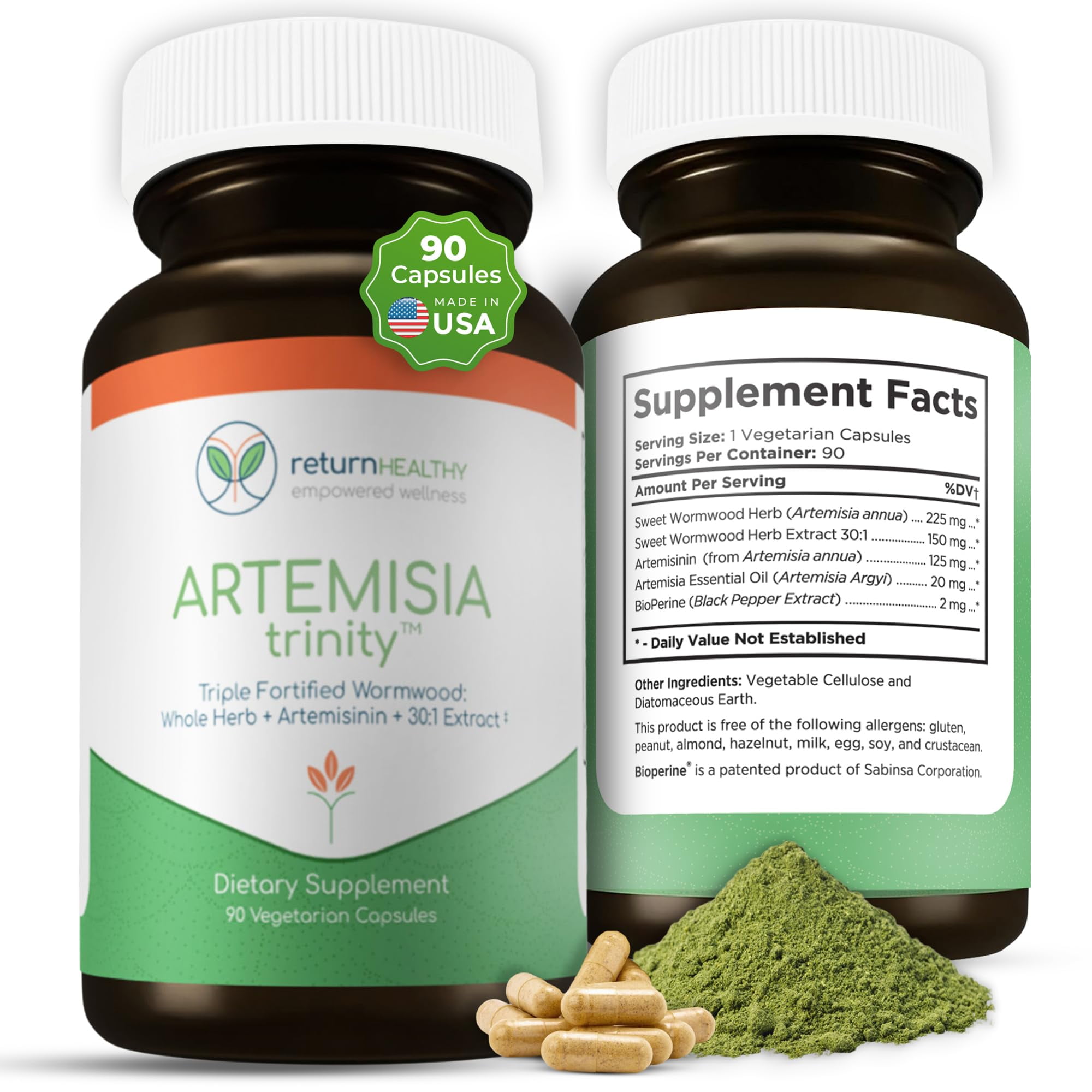 Return Healthy Artemisia Trinity | Cleansing for Adults with Wormwood Herb & Artemisinin 30:1 ...
