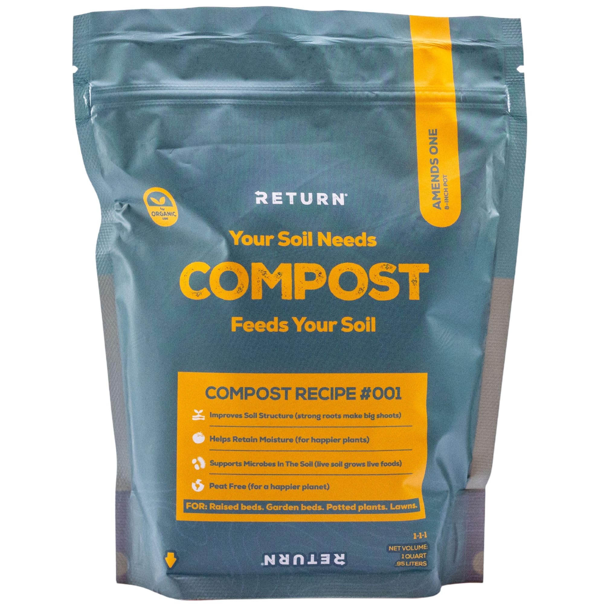 Return Organic Compost #001, 1-QT Pouch, Fertilizer for Indoor ...