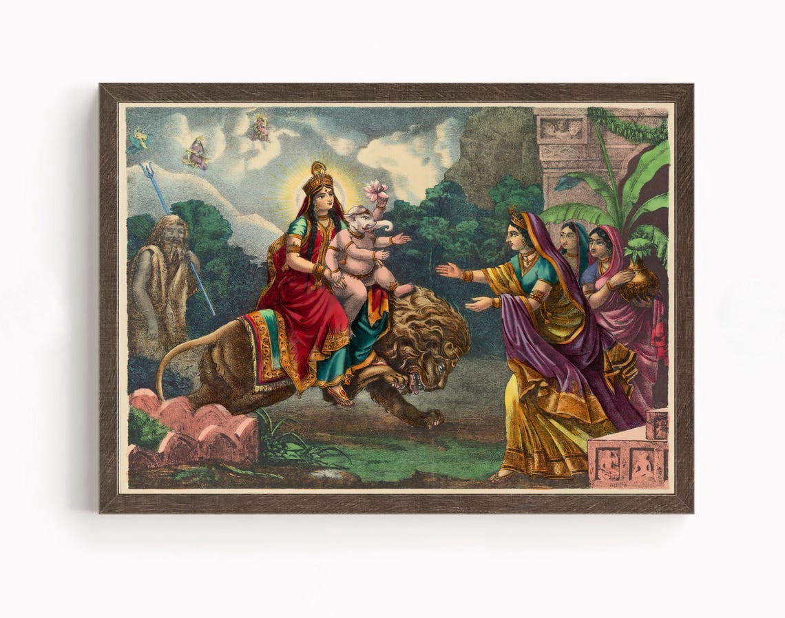 Return of Goddess Parvati Parents Vintage Indian God Art Poster ...