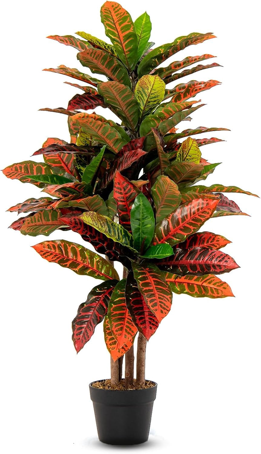 ReunionG 40” Artificial Croton , Potted Floor Tree with Colorful Leaves ...