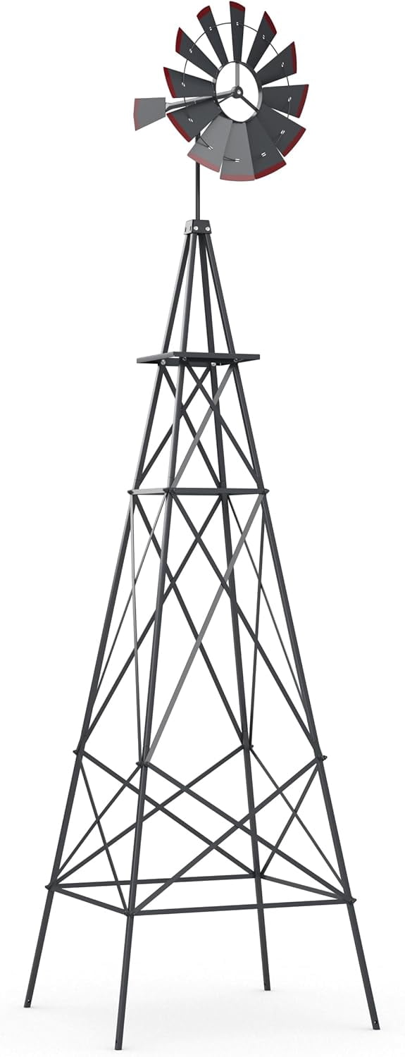 ReunionG 8 FT Decorative Windmill, Metal Ornamental Wind Mill Weather ...