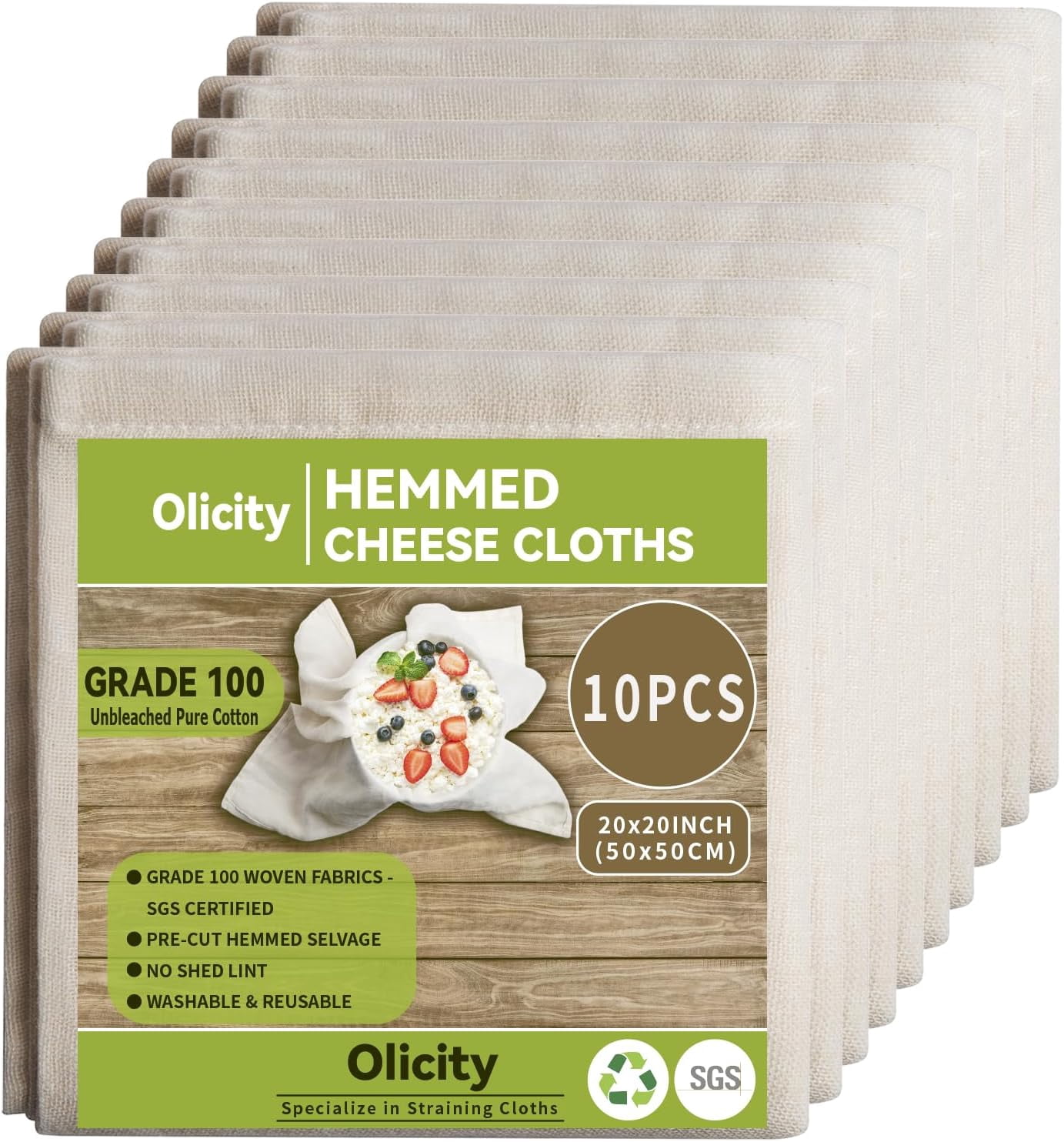 Reusable 100% Cotton Cheesecloth, 20x20 Inch, 10PCS Grade 100 Hemmed ...