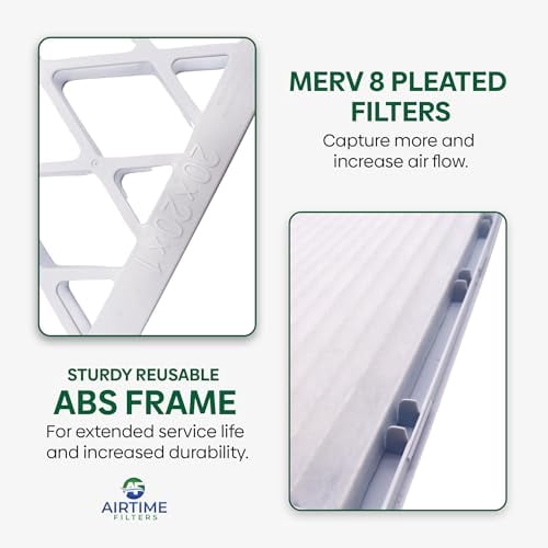 Reusable 20x20x1 Merv 8 Air Filter, ABS Plastic Frame with 6 Pleated ...