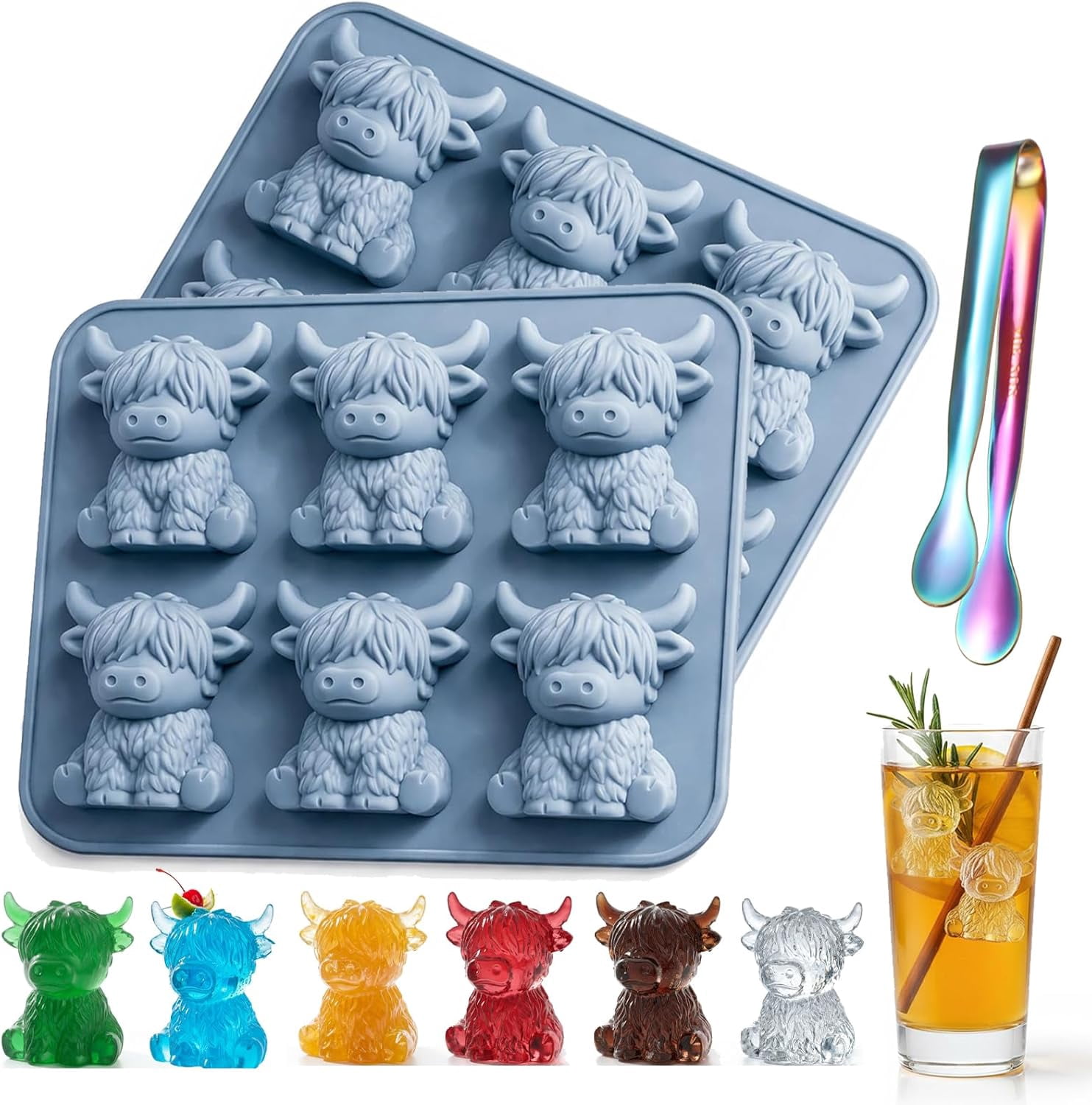 Reusable 3D Cattle Ice Cube Mold Mini Highland Cow Silicone Tray for ...