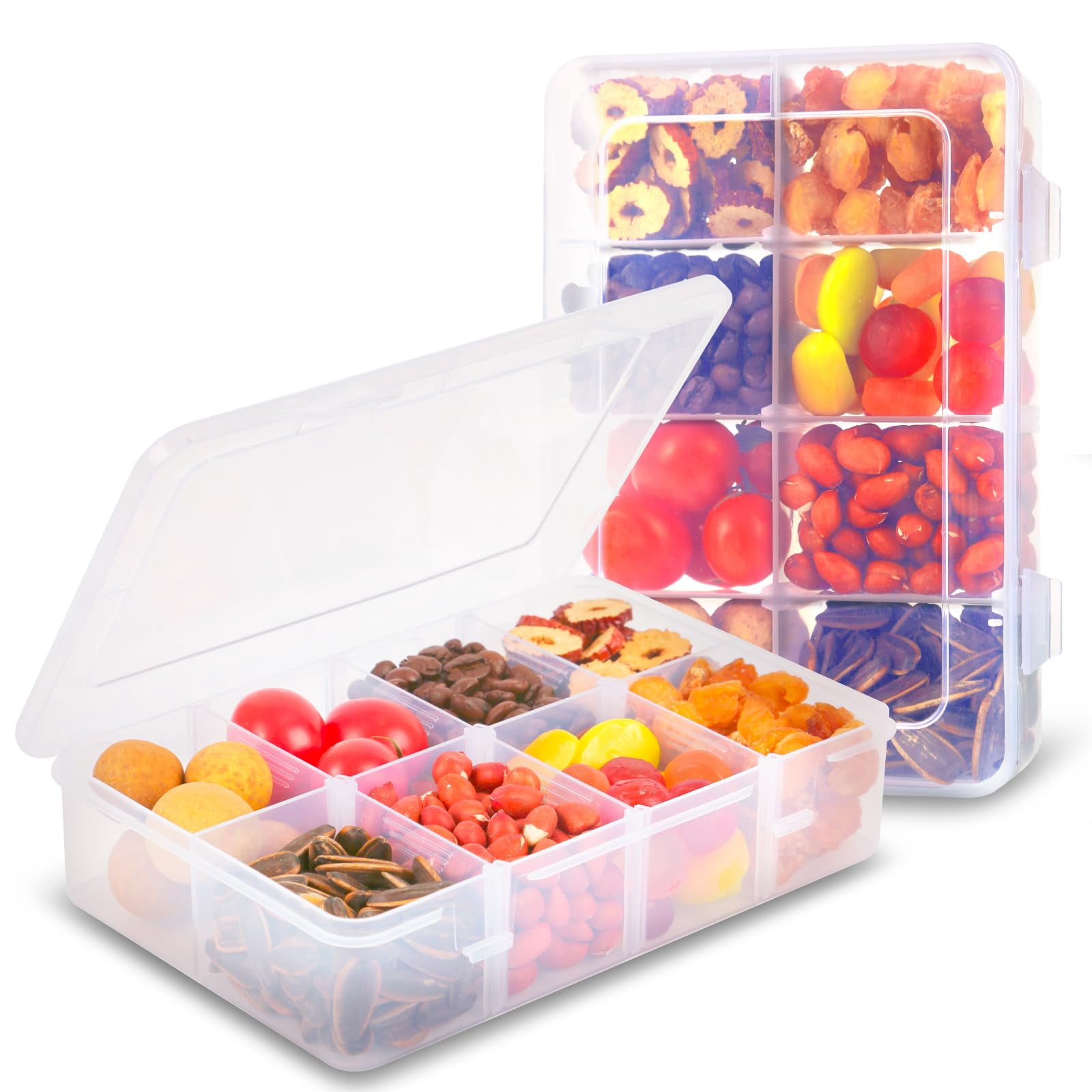 Reusable 8 Compartment Snack Containers 2 Pack, Meal Prep Box for ...