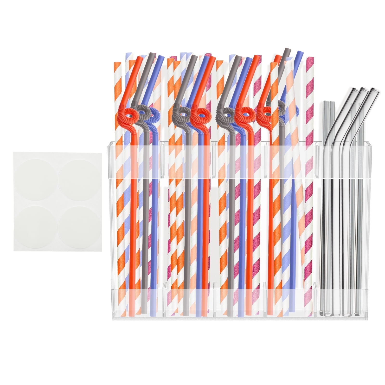 Reusable Acrylic Straw Holder With Sticker Compact Compartmental ...