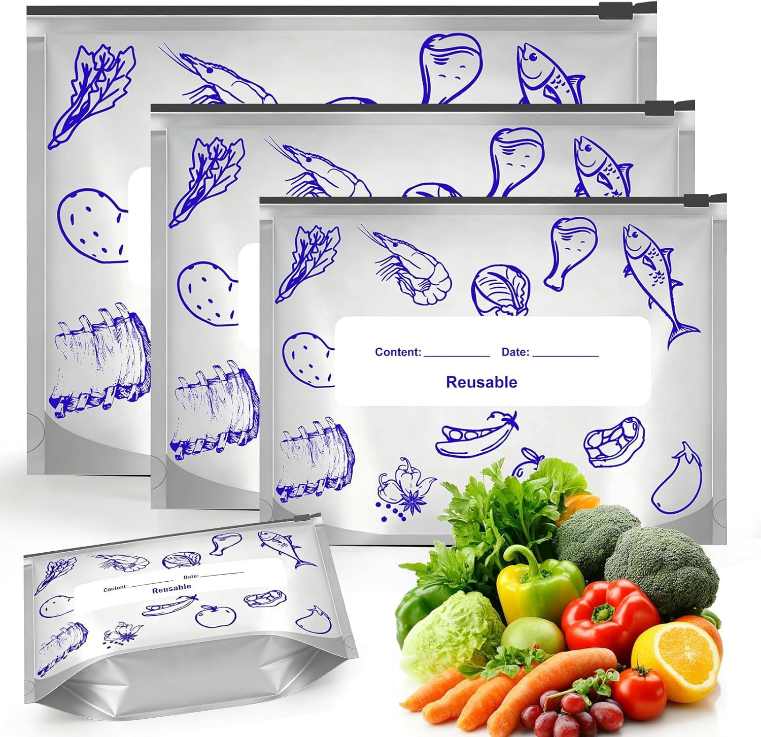 Reusable Aluminum Foil Freezer Bags - Airtight Storage Bags with Stand ...