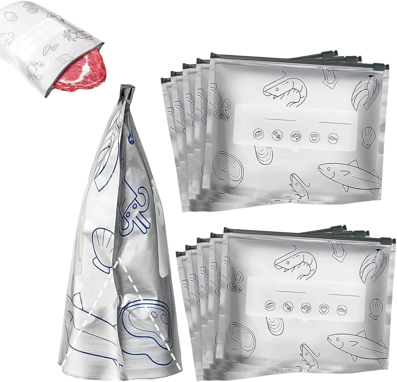 Reusable Aluminum Foil Freshness Seal Bags, Reusable Seafood Meat Self ...