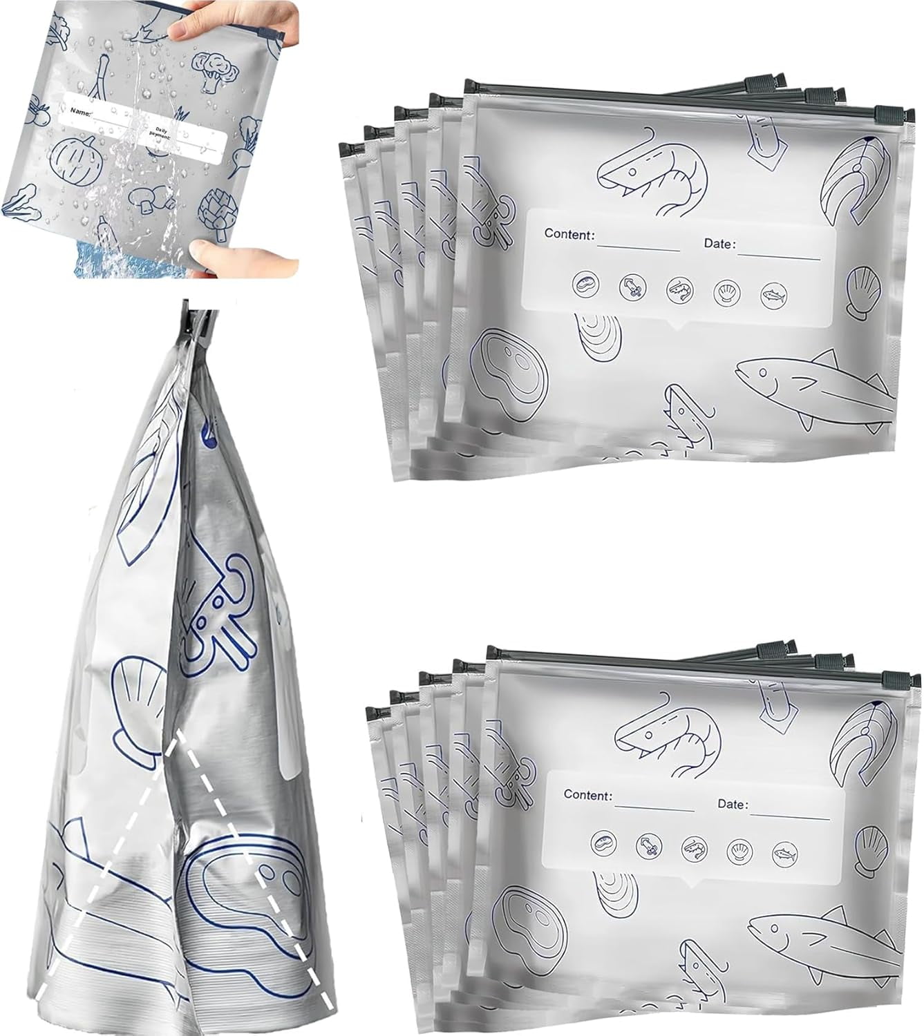 Reusable Aluminum Foil Sealable Storage Bags, Stand Up Bags with Label ...