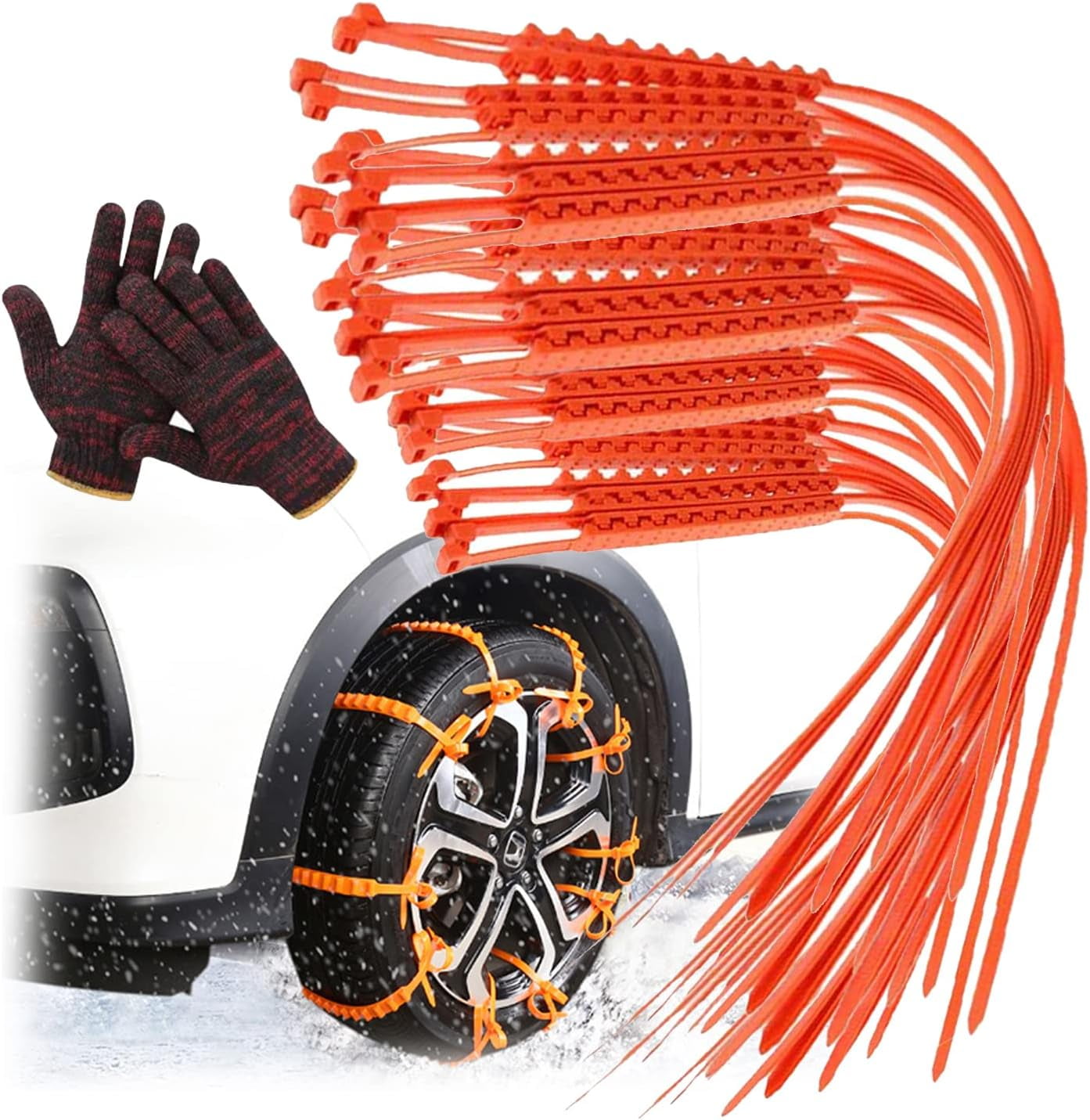 Reusable Anti Snow Chains of Car with Gloves-Snow Chains Anti-Slip Tire Wheel Cable-Adjustable ...