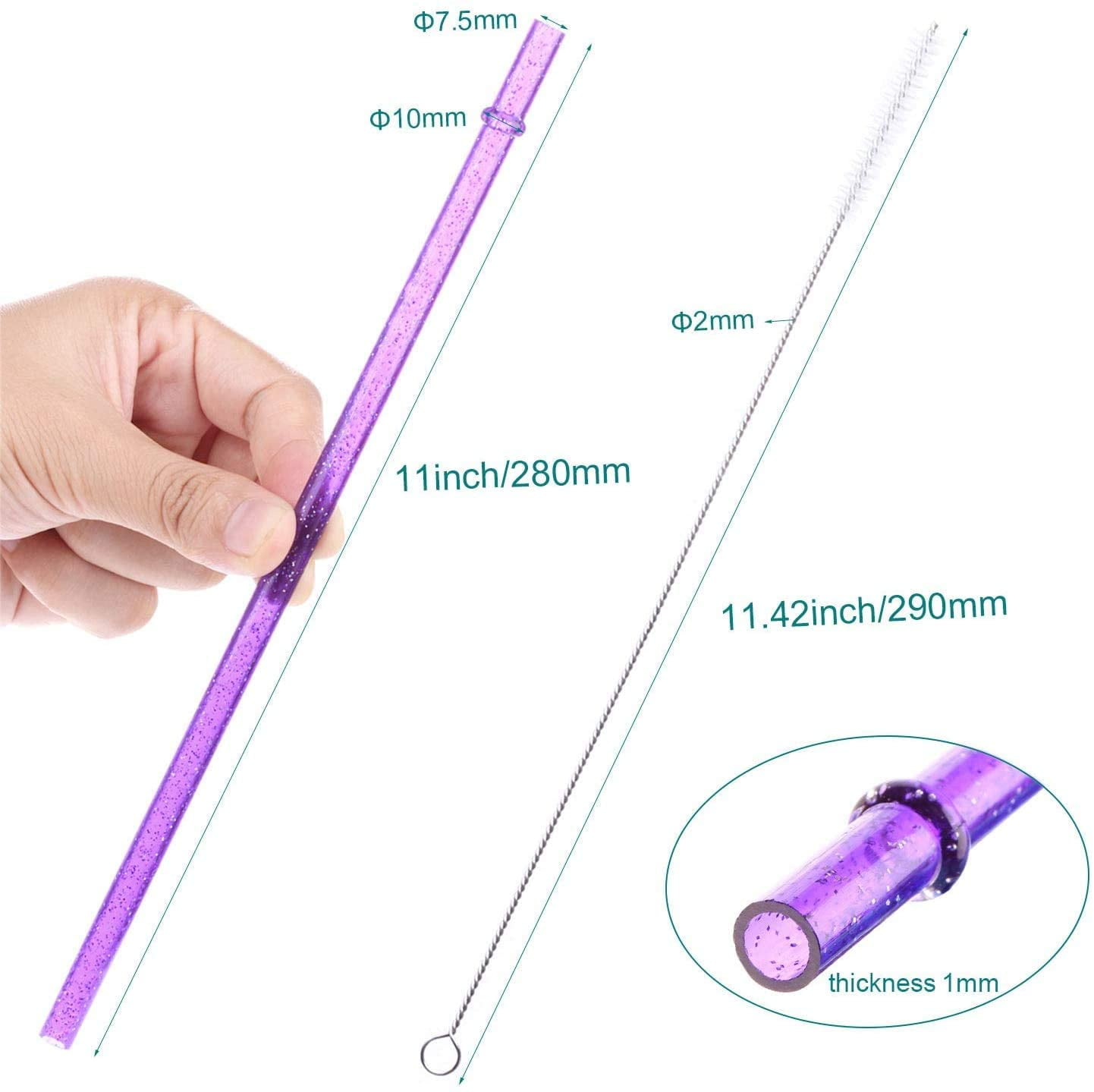 Reusable BPA-Free Sparkle Drinking Straw Set 12 Piece 11 Clear Plastic ...