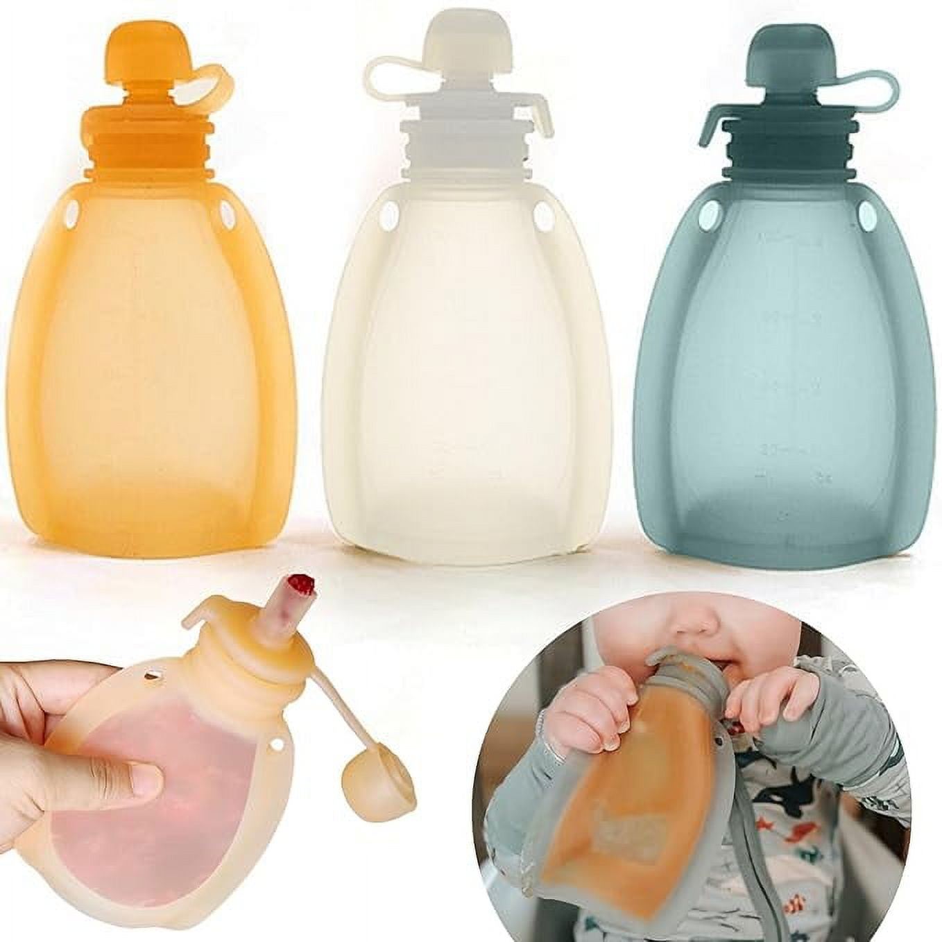 Bumble Bear Reusable, Fillable Baby Food Pouch for Toddlers, Easy Fill, Squeeze, Leak Proof Lid ...