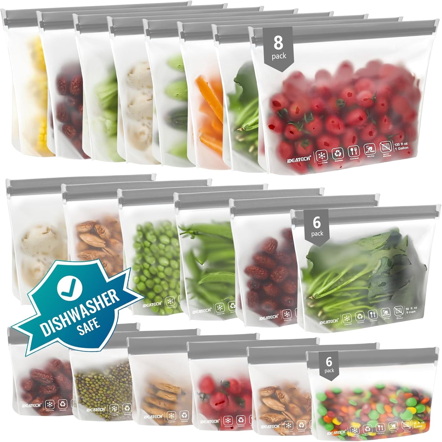 Reusable Bags Dishwasher Safe, Leakproof Reusable Freezer Bags, BPA ...