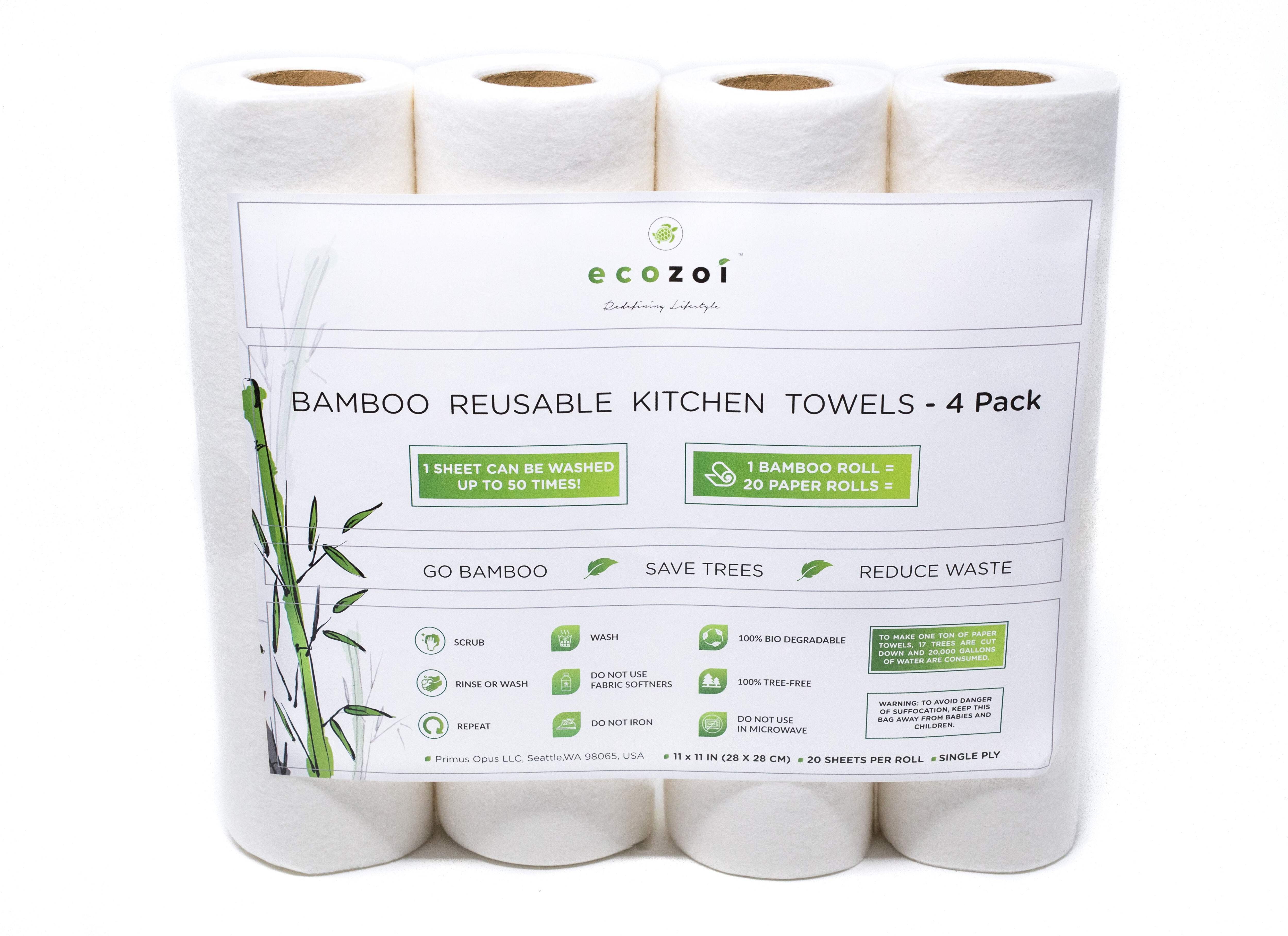 ecozoi, Reusable Bamboo Kitchen Paper Towels, 4-Pack, Eco-Friendly ...