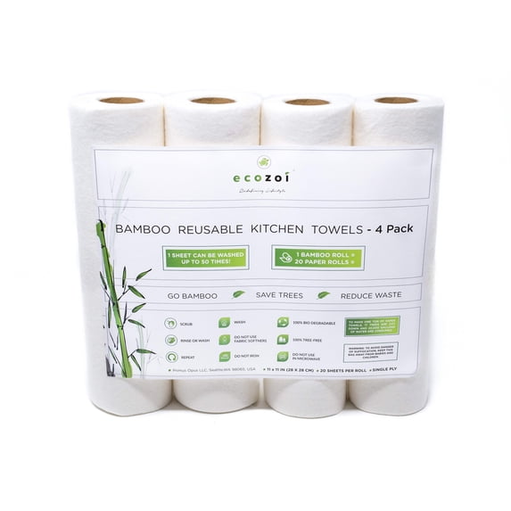 ecozoi, Reusable Bamboo Kitchen Paper Towels, 4-Pack, Eco-Friendly ...