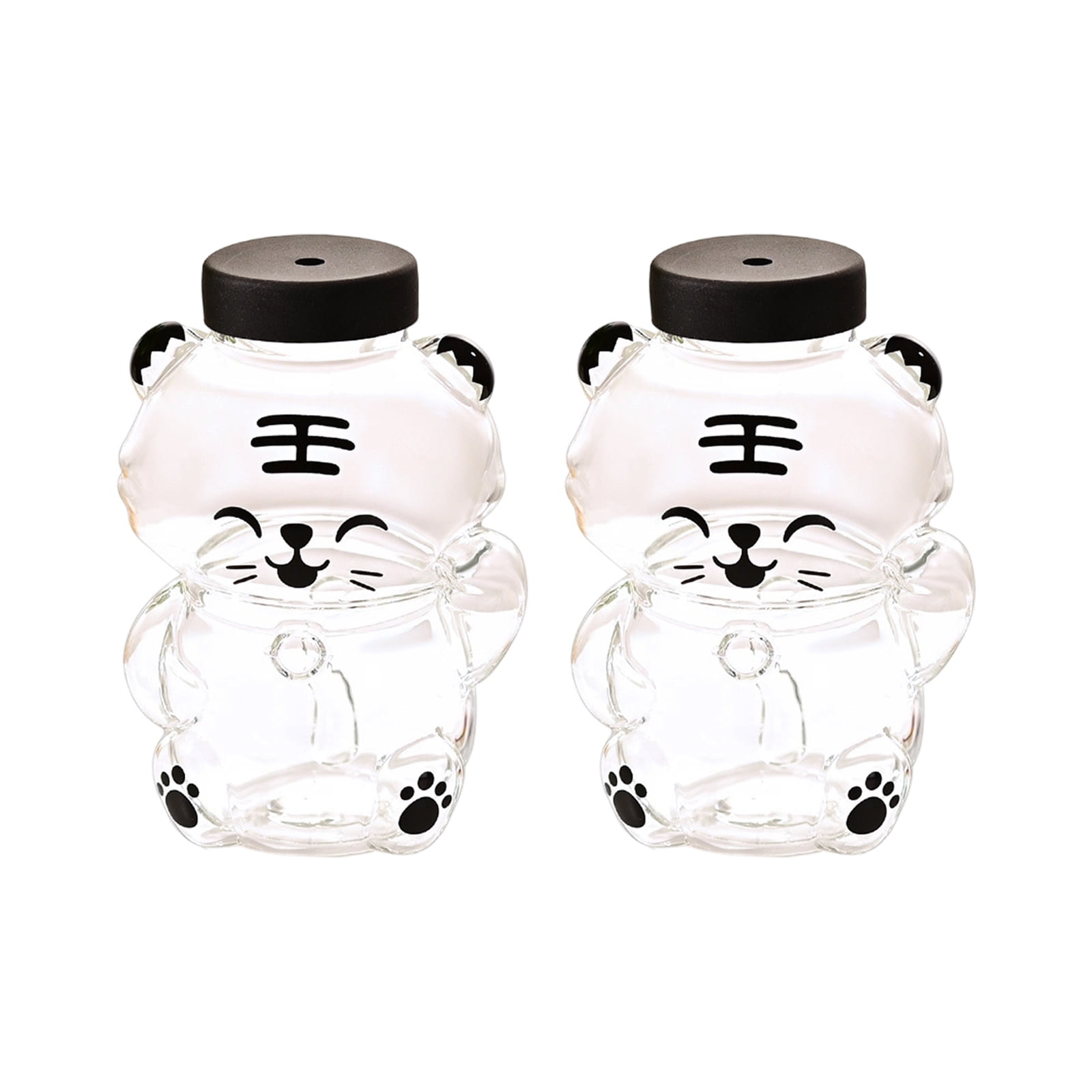 Reusable Bear Themed Glass Tumblers With Straw Lid Shatter Resistant ...