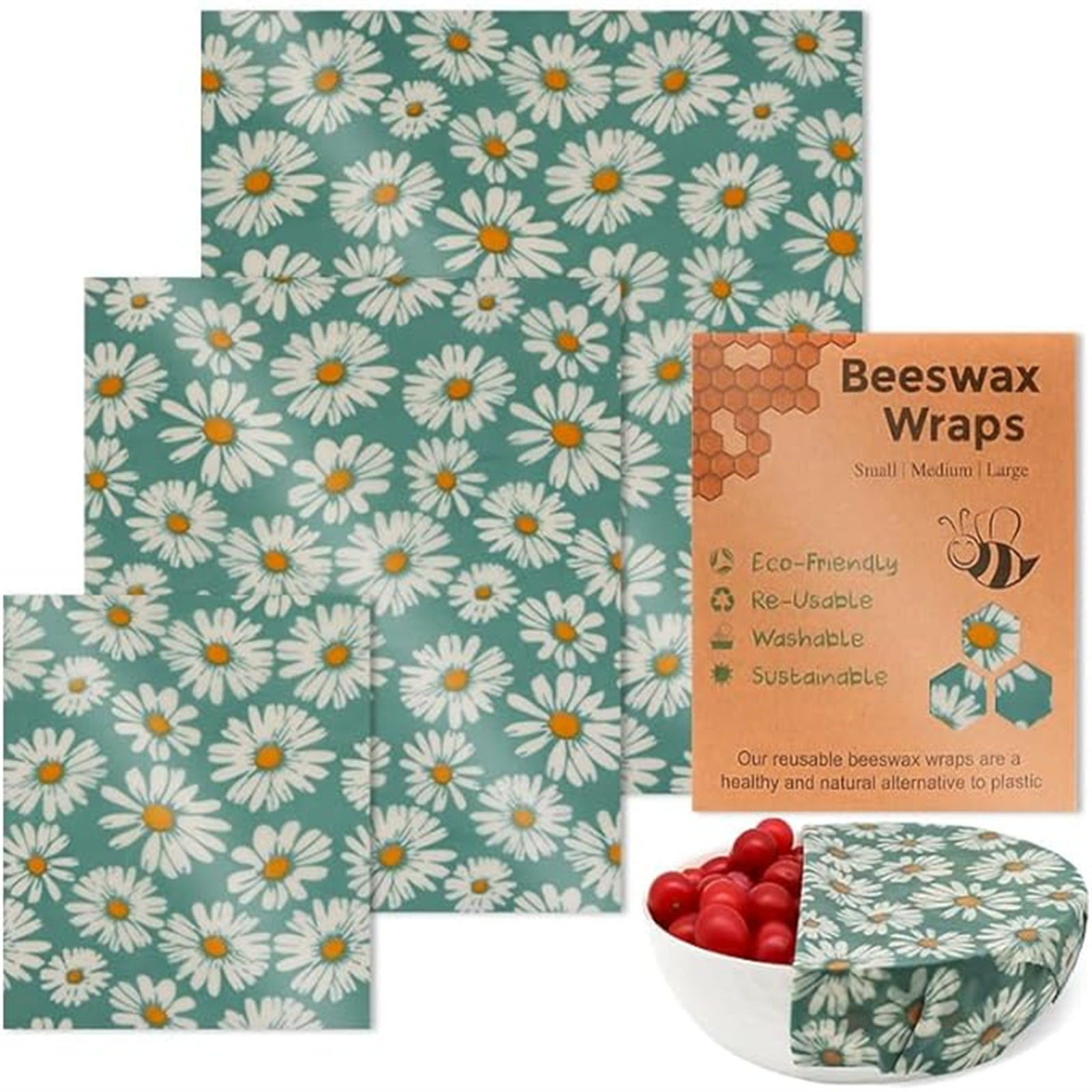 Reusable Beeswax Food Wraps - 3 Sizes, Eco-Friendly Biodegradable ...