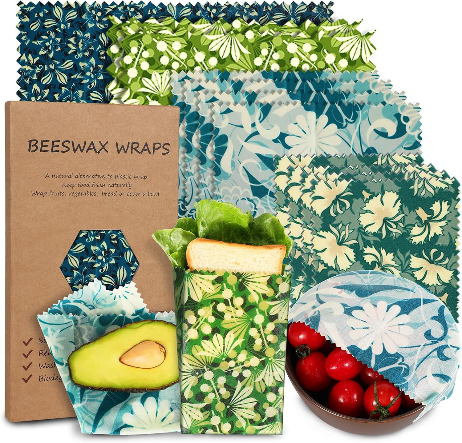 Reusable Beeswax Wrap, 11 Pack Eco-Friendly Beeswax Wraps For Food, Organic, Sustainable ...