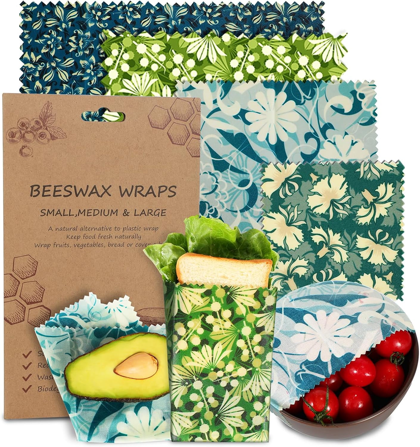 Reusable Beeswax Wrap, 4 Pack Eco-Friendly Beeswax Wraps For Food, Organic, Sustainable ...