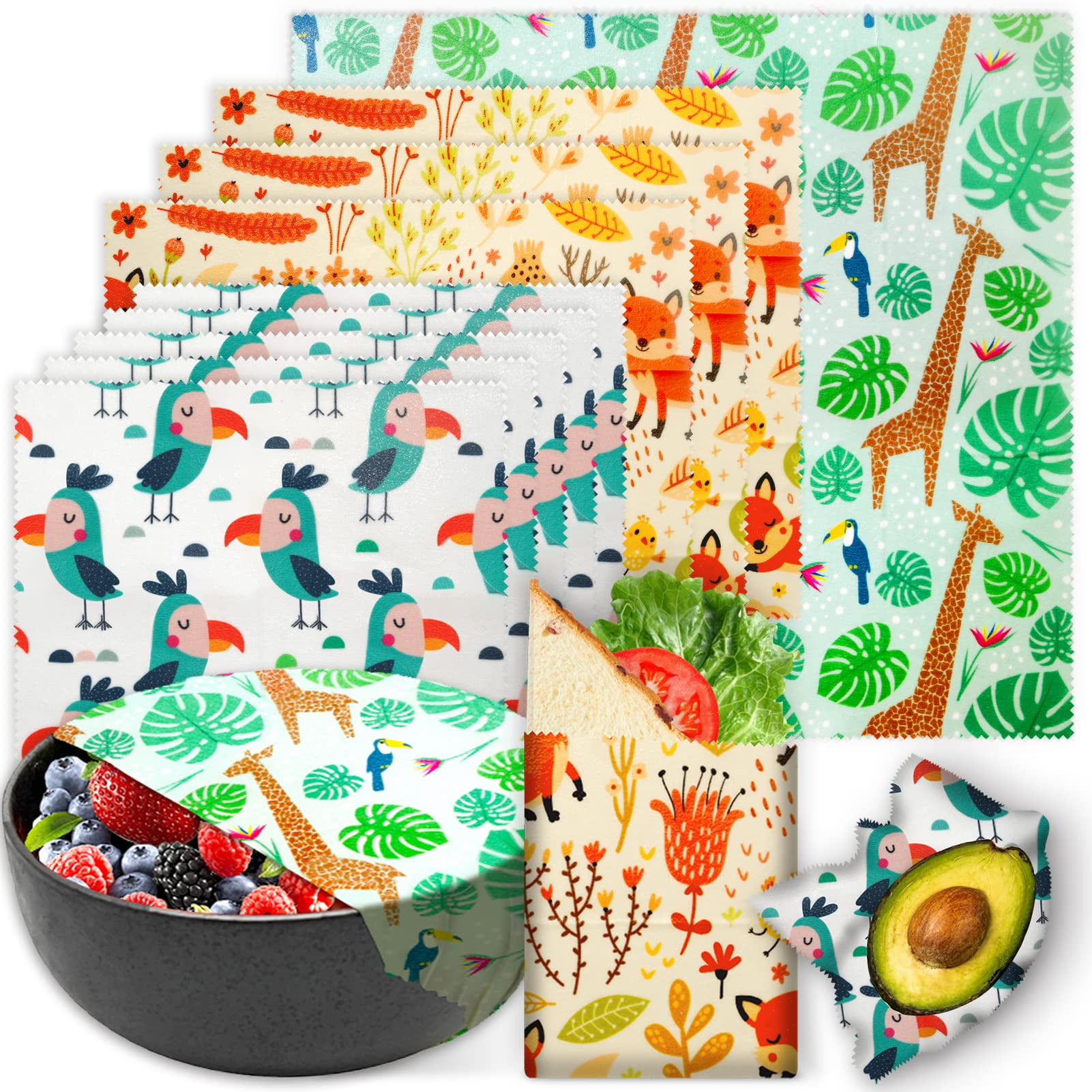 Reusable Beeswax Wrap - 9 Pack, Beeswax Wraps for Food, Eco-Friendly Beeswax Food Wrap, Organic ...