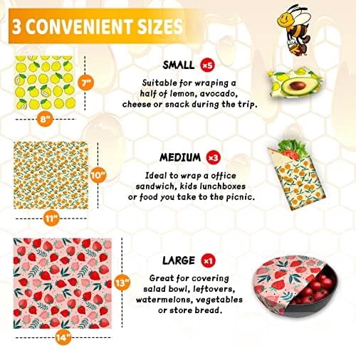 Reusable Beeswax Wrap - 9 Pack Eco-Friendly Beeswax Wraps For Food ...