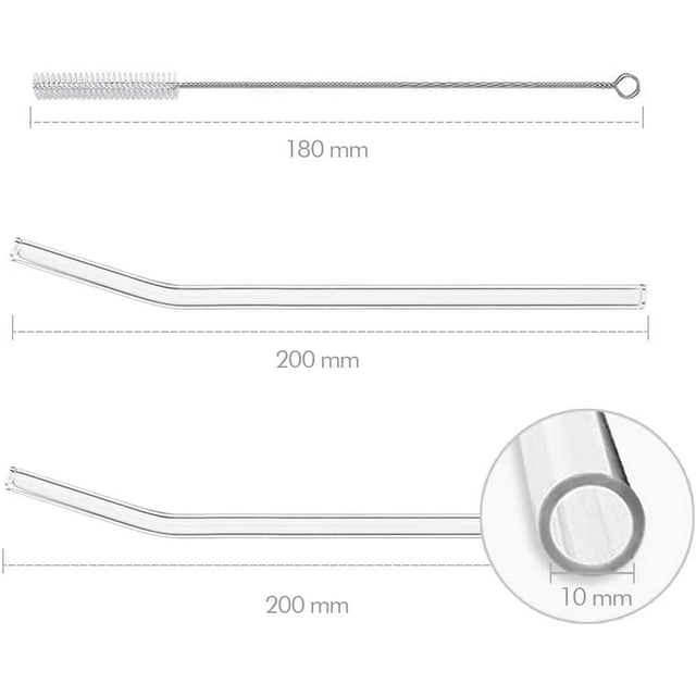 Reusable Bent Glass Drinking Straws Set Of 12 Bent Straws With 2