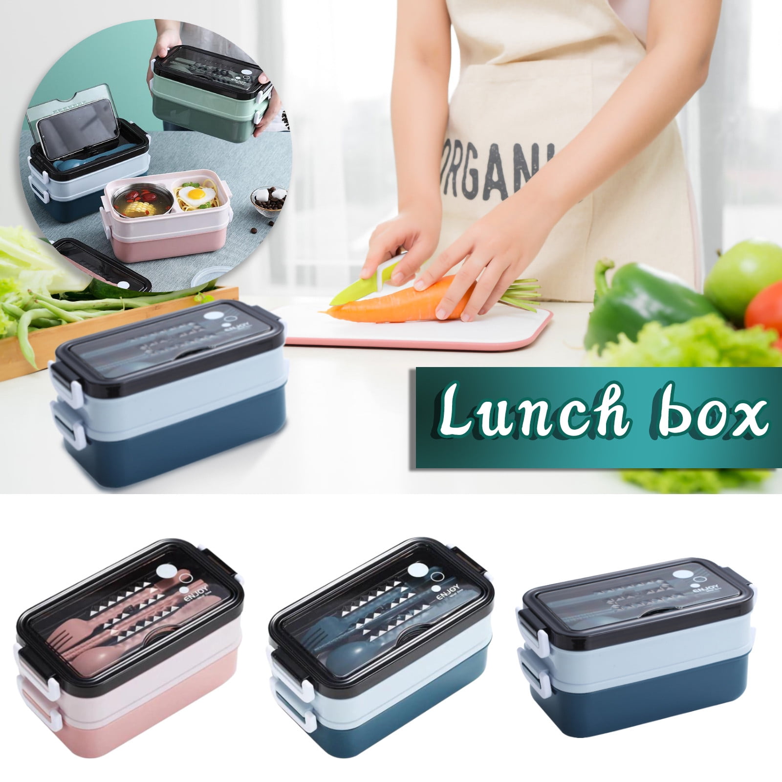 Reusable Bento Box,Insulated Office Meal Container,Dual Layer Food ...