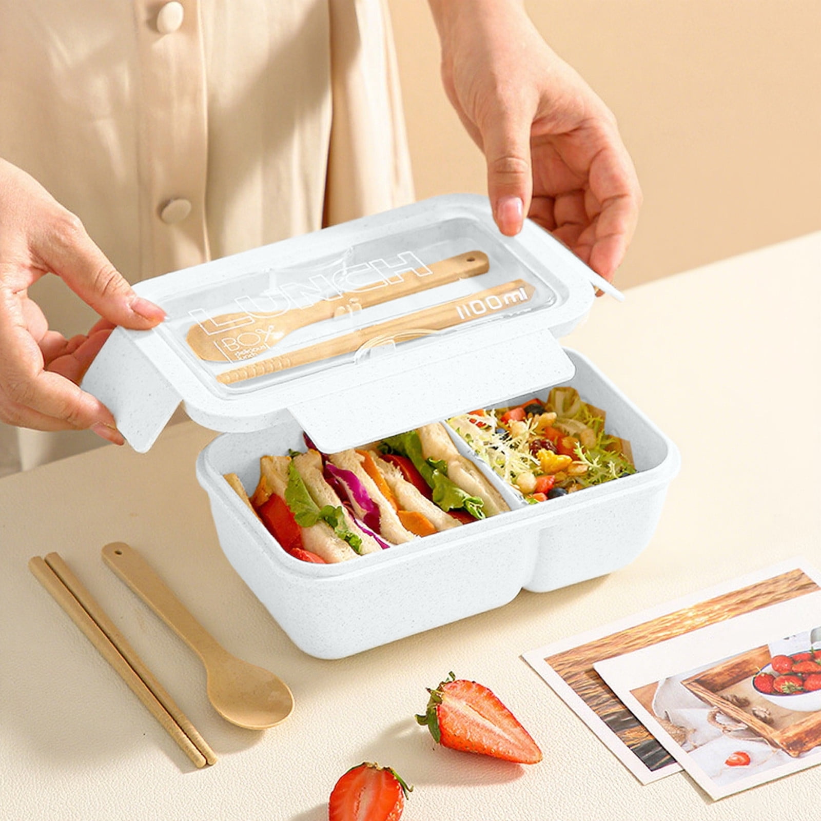 Reusable Bento Box with Utensils, Leak Proof Microwave Safe Stackable ...