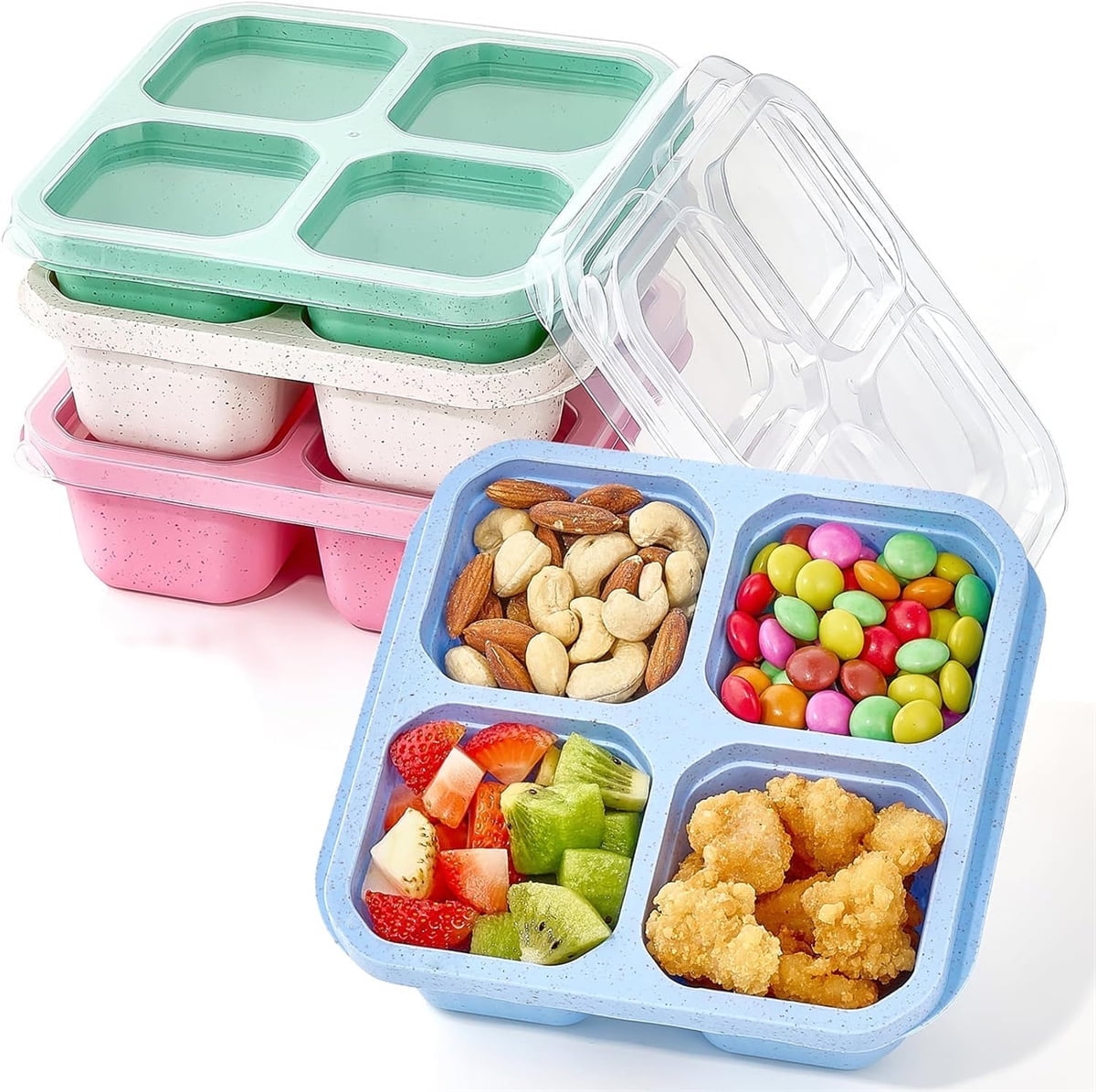 Reusable Bento Snack Boxes, 4 Pack for Adults with 4 Compartments, Wheat Straw Meal Prep Lunch ...