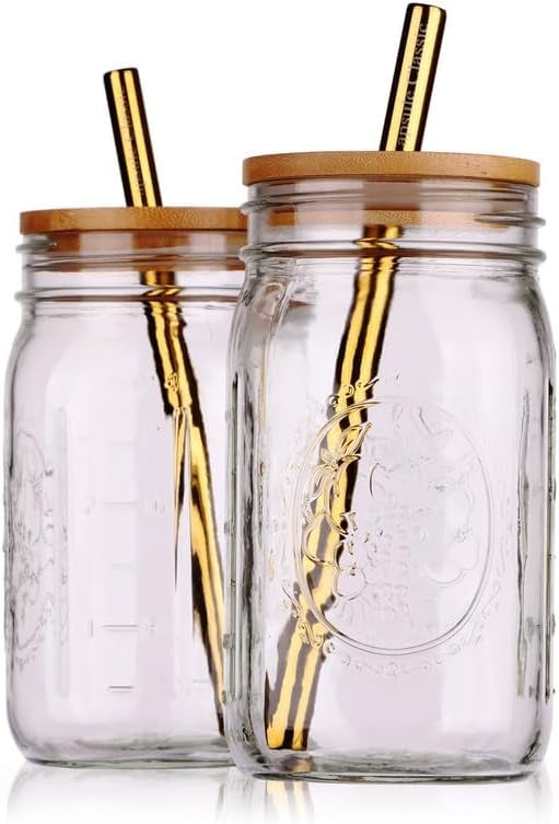 Reusable Boba Bubble Tea & Smoothie Cups - 2 Glass Wide Mouth 32oz ...
