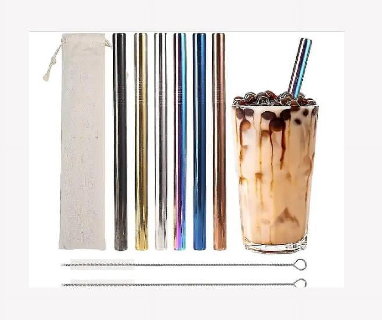 Reusable Boba Drinking Straws, Wide Metal Straw Set For Bubble Tea ...