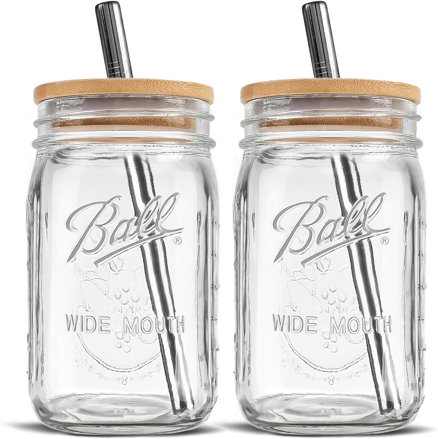 Mem worldshop Reusable Boba Glass Cups with Lids and Straws 2 Pack 32 ...