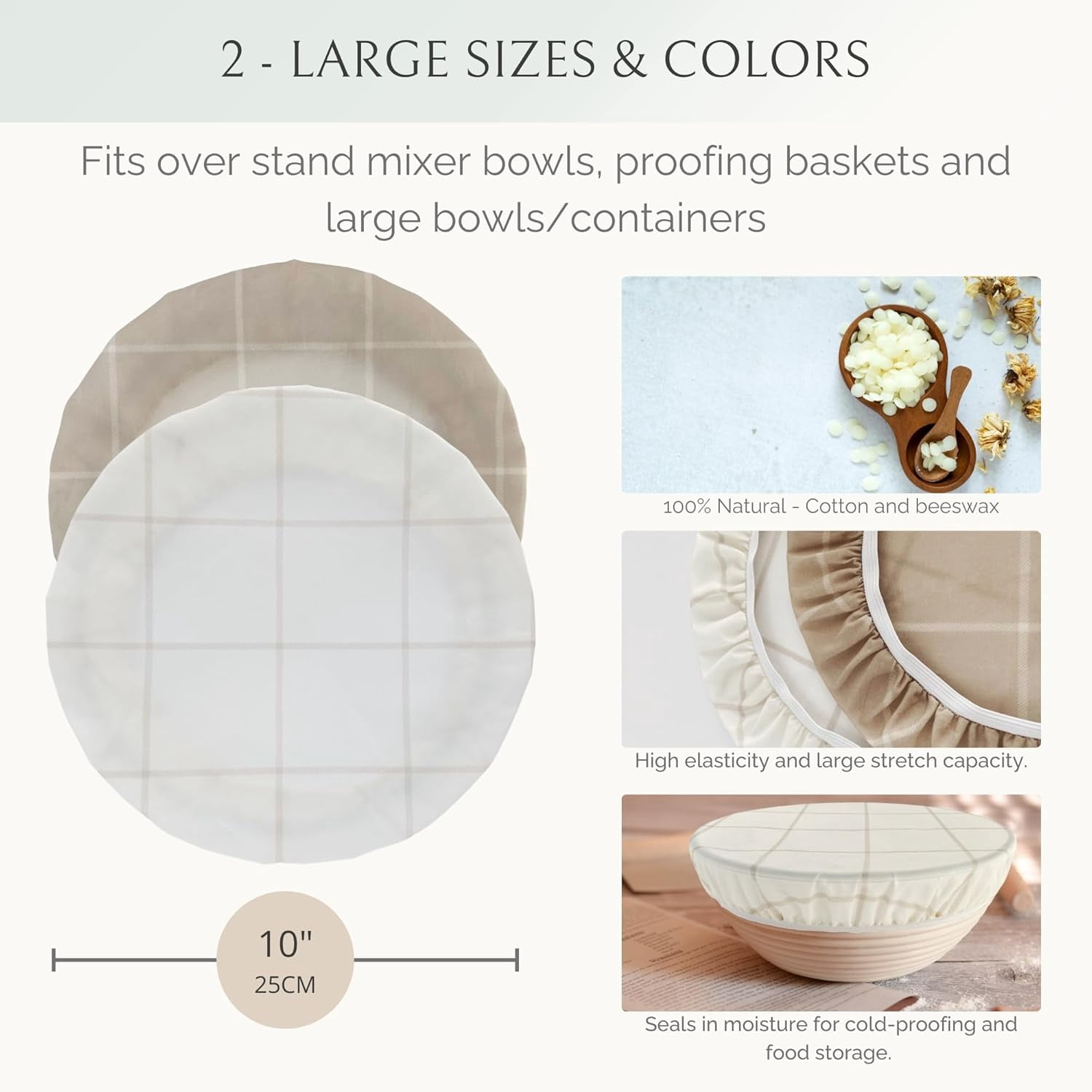Reusable Bowl Covers for Bread Proofing (2 Lg) - Beeswax Bowl Covers ...