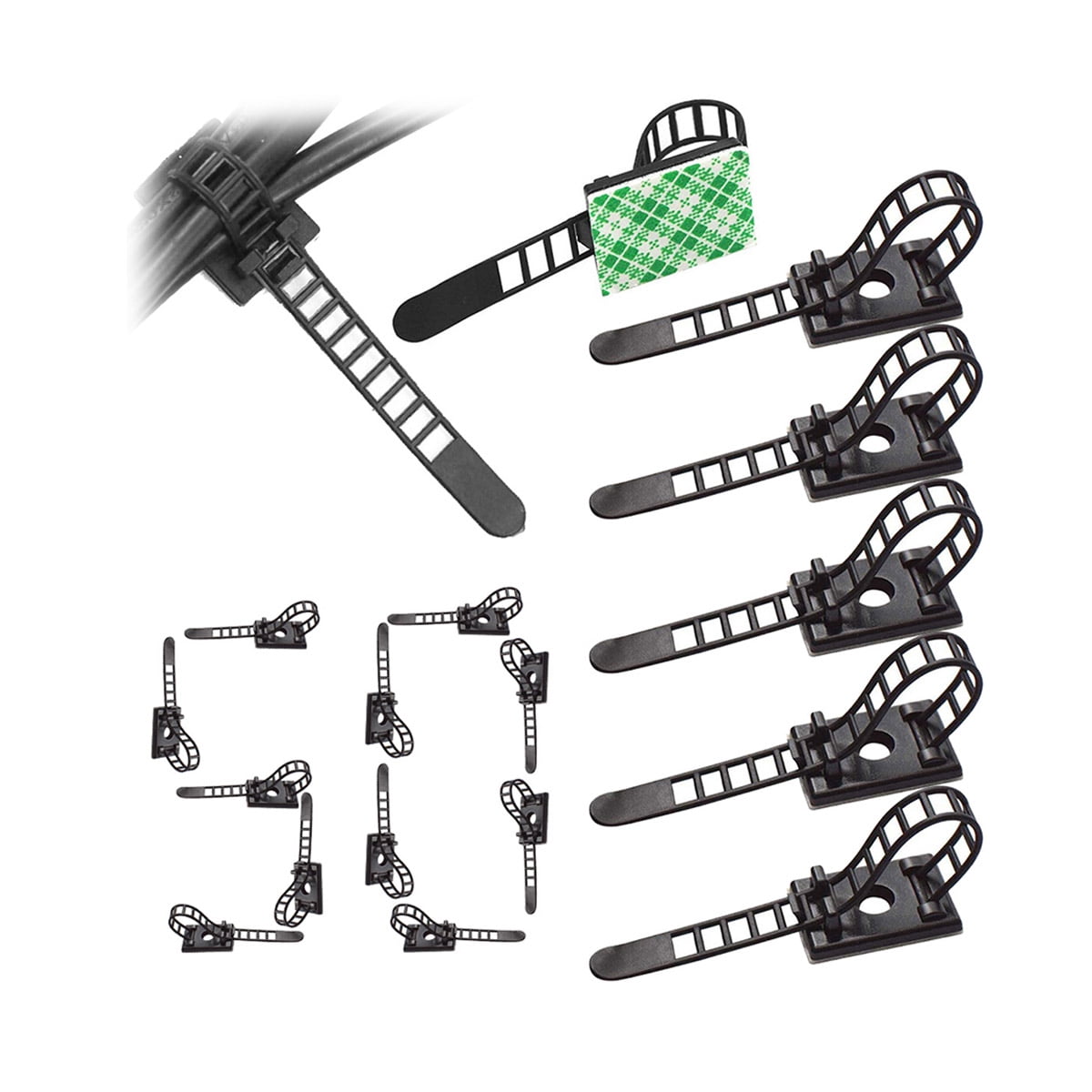 Reusable Cable Ties, Adhesive Cord Clips With Self-Adhesive Pads, High ...