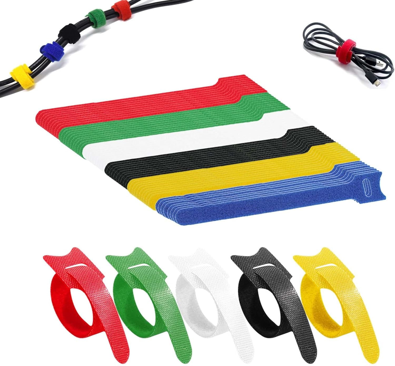 Reusable Cable Ties, Data Cable Organizer, Reusable Colorful Multi-Purpose Wire Ties Cord ...