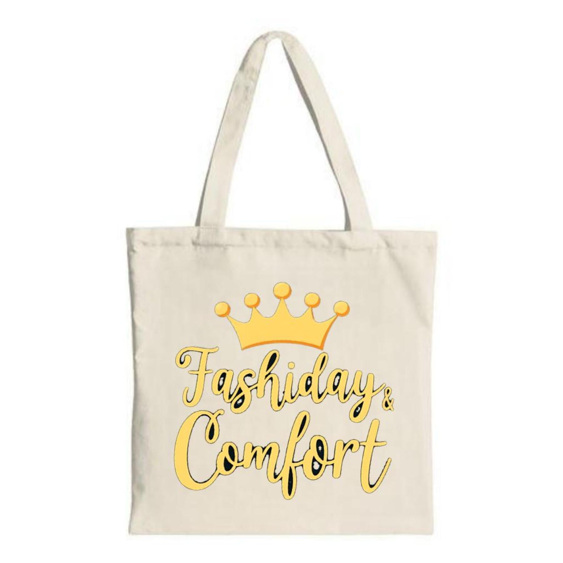 Reusable Canvas Grocery Shopping Bag - Cream Fabric with Crown Graphic & ' Fashiday ' s Comfort ...